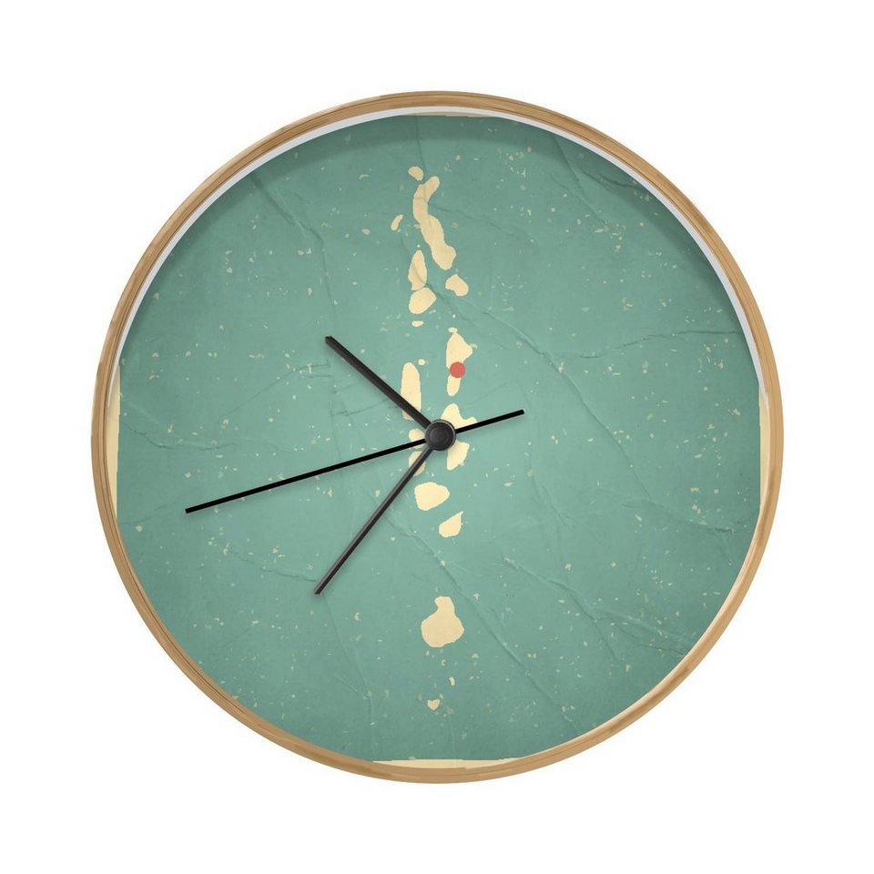 Muchowow Wanduhr Illustration Einer Karte Der Malediven Im Retro Stil