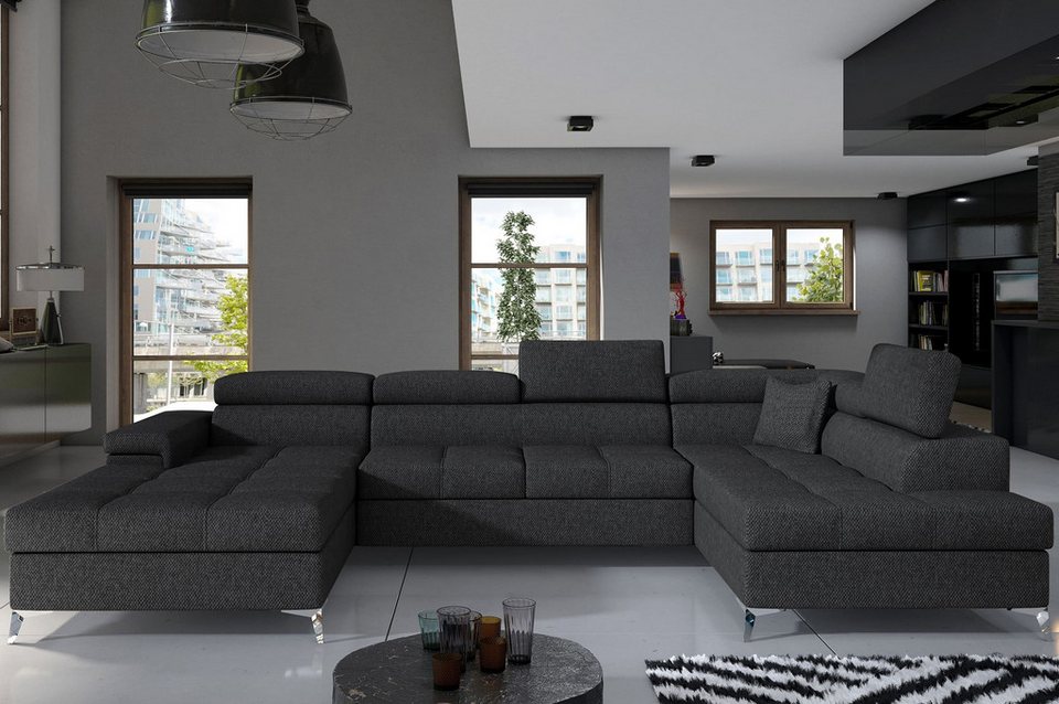 Mf Design Wohnlandschaft Eduard Mit Bettfunktion Strukturstoff Und