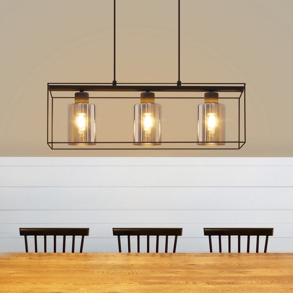 Nettlife Pendelleuchte Schwarz 3 Flammig Glas Vintage E27