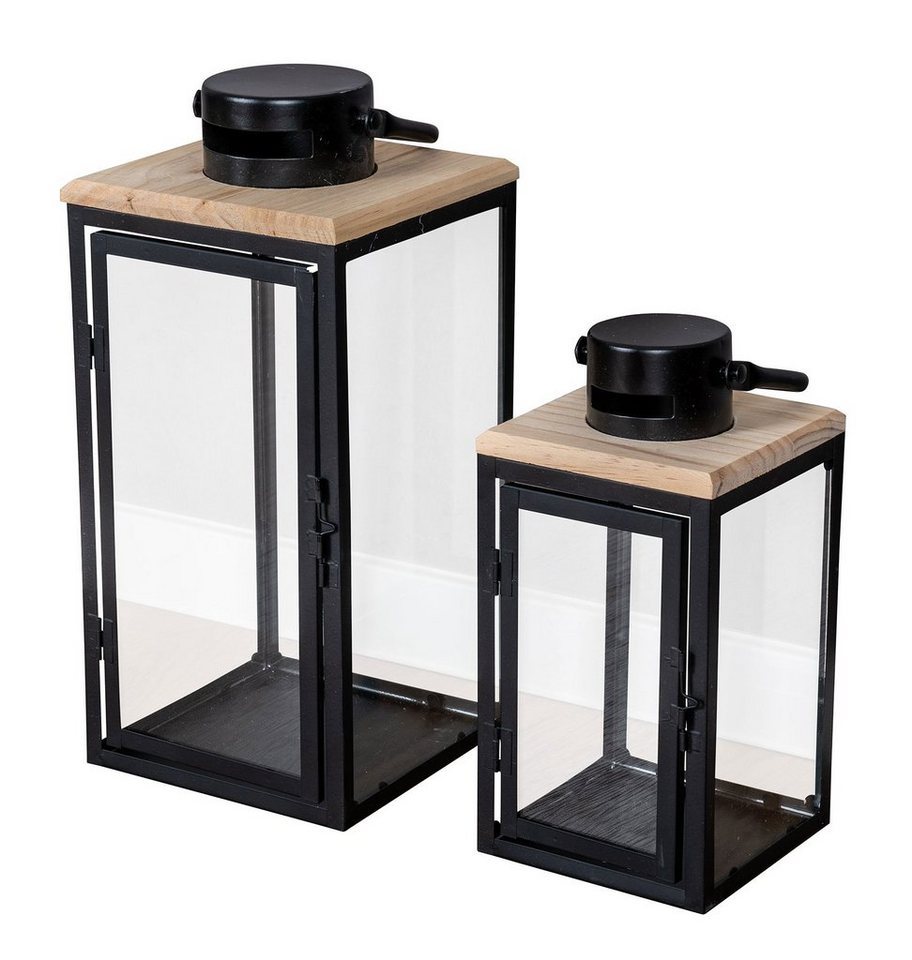 Levandeo® Kerzenlaterne 2er Set Laterne Metall Schwarz H40cm H29cm
