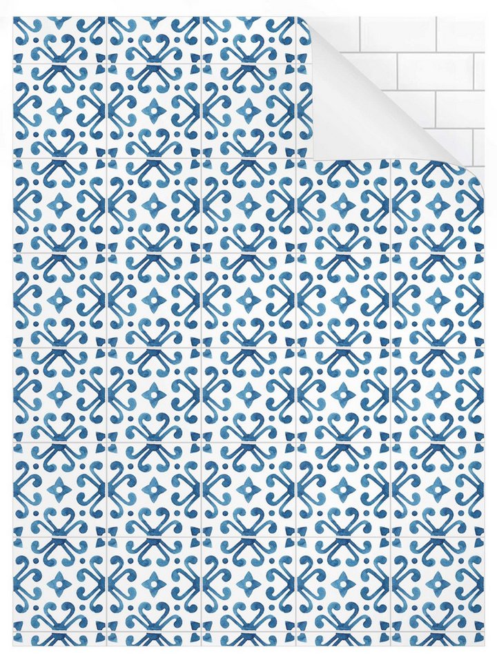 Bilderdepot24 Badrückwand Fliesenoptik Blau Duschrückwand Ohne Bohren