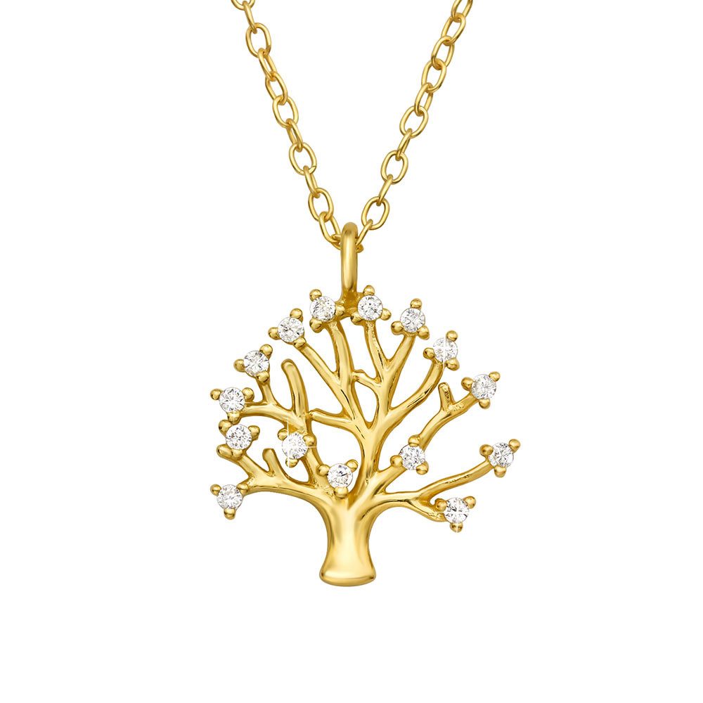 Kette mit Anhänger Lebensbaum Kette gold: Baum des Lebens Halskette 925 Silber vergoldet