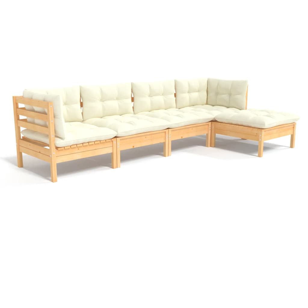 vidaXL Gartenlounge-Set, 5-tlg. Lounge Set mit Creme Kissen Kiefernholz ...
