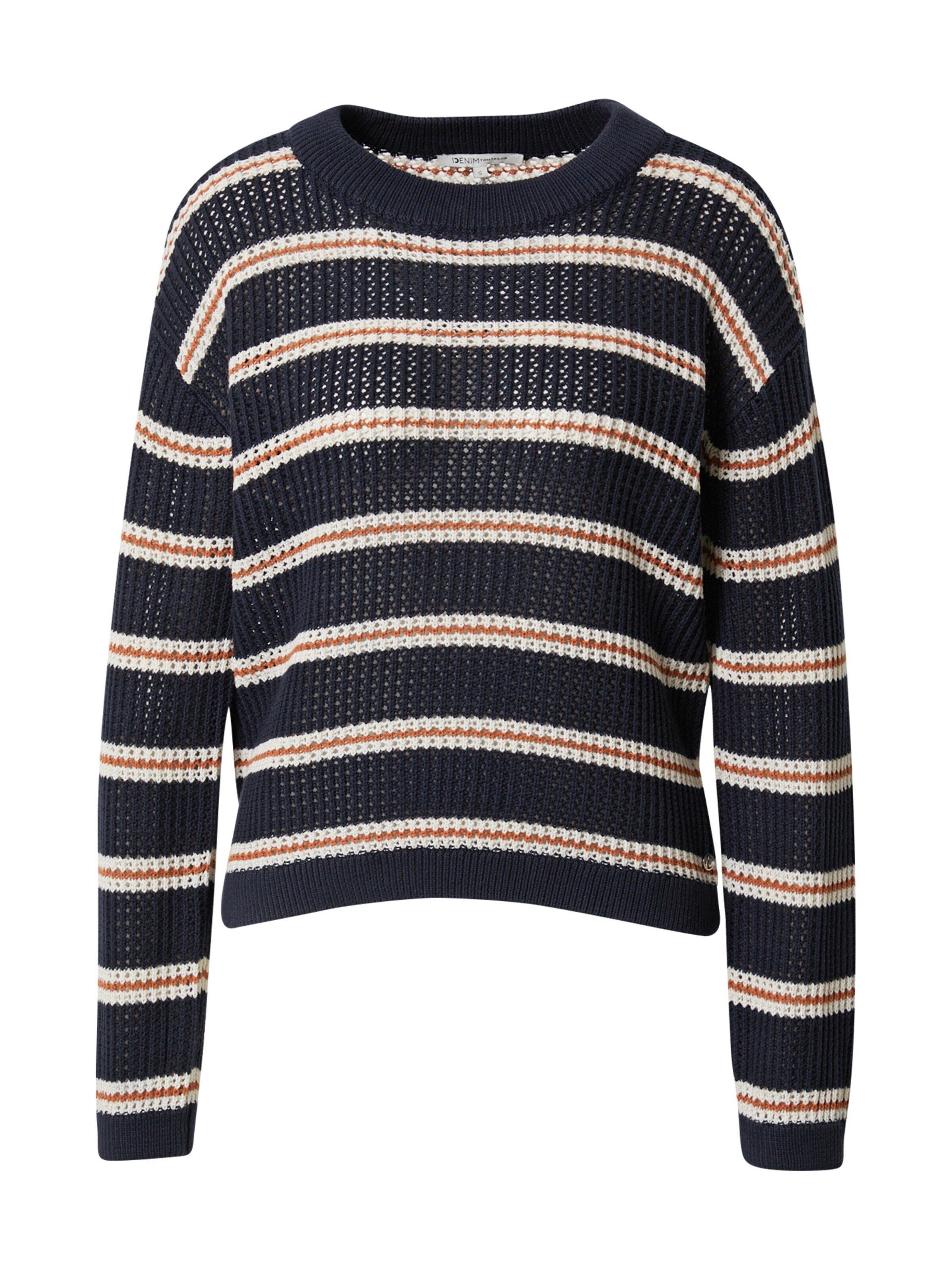 Tom Tailor Denim Strickpullover 1 Tlg Lochmuster Abgesteppter Saumkante