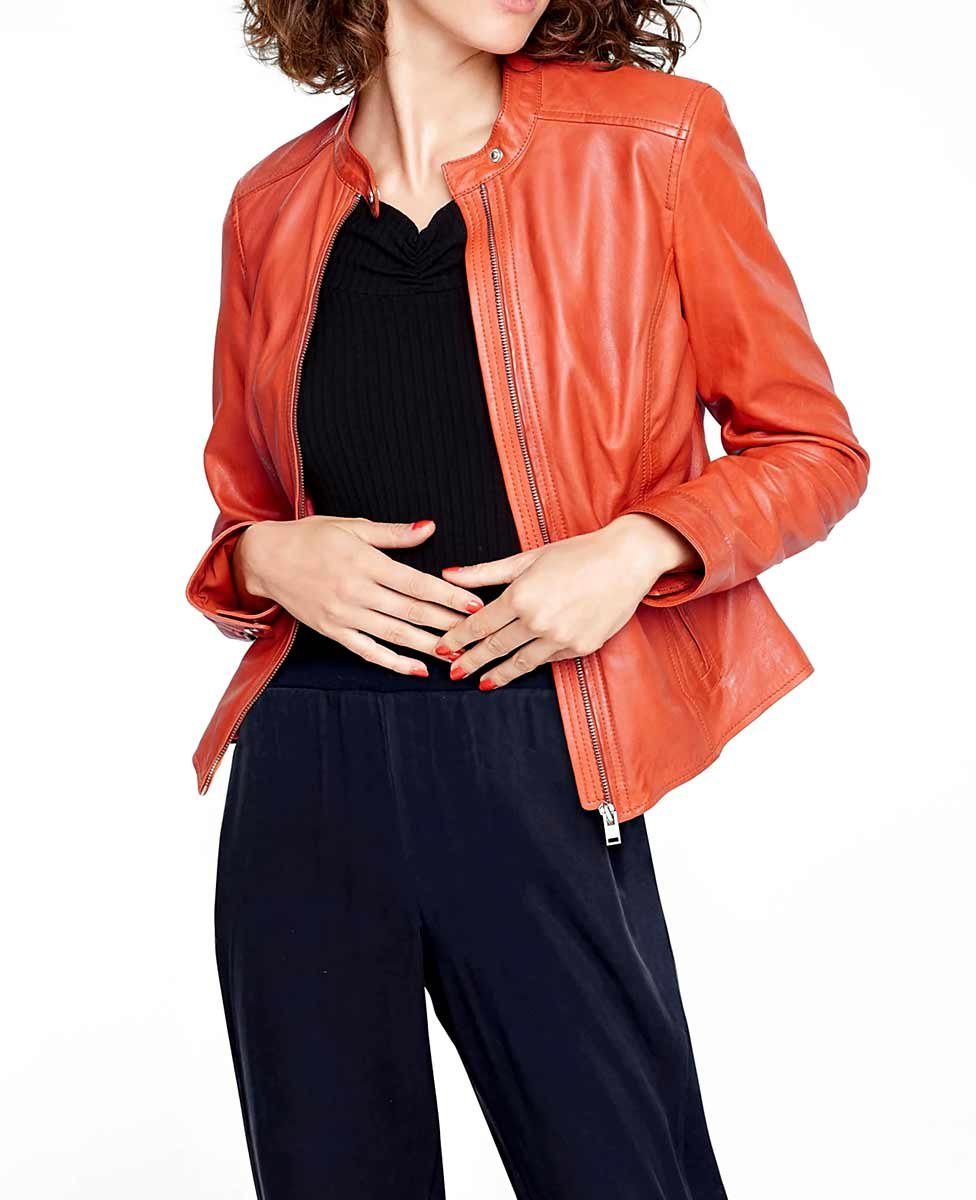 heine Lederjacke HEINE Damen Lammnappaleder-Lederjacke, blutorange