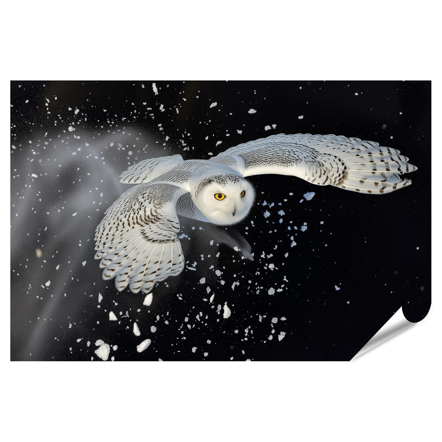 islandburner Poster Eine frontal fliegende Schnee-Eule zieht ...