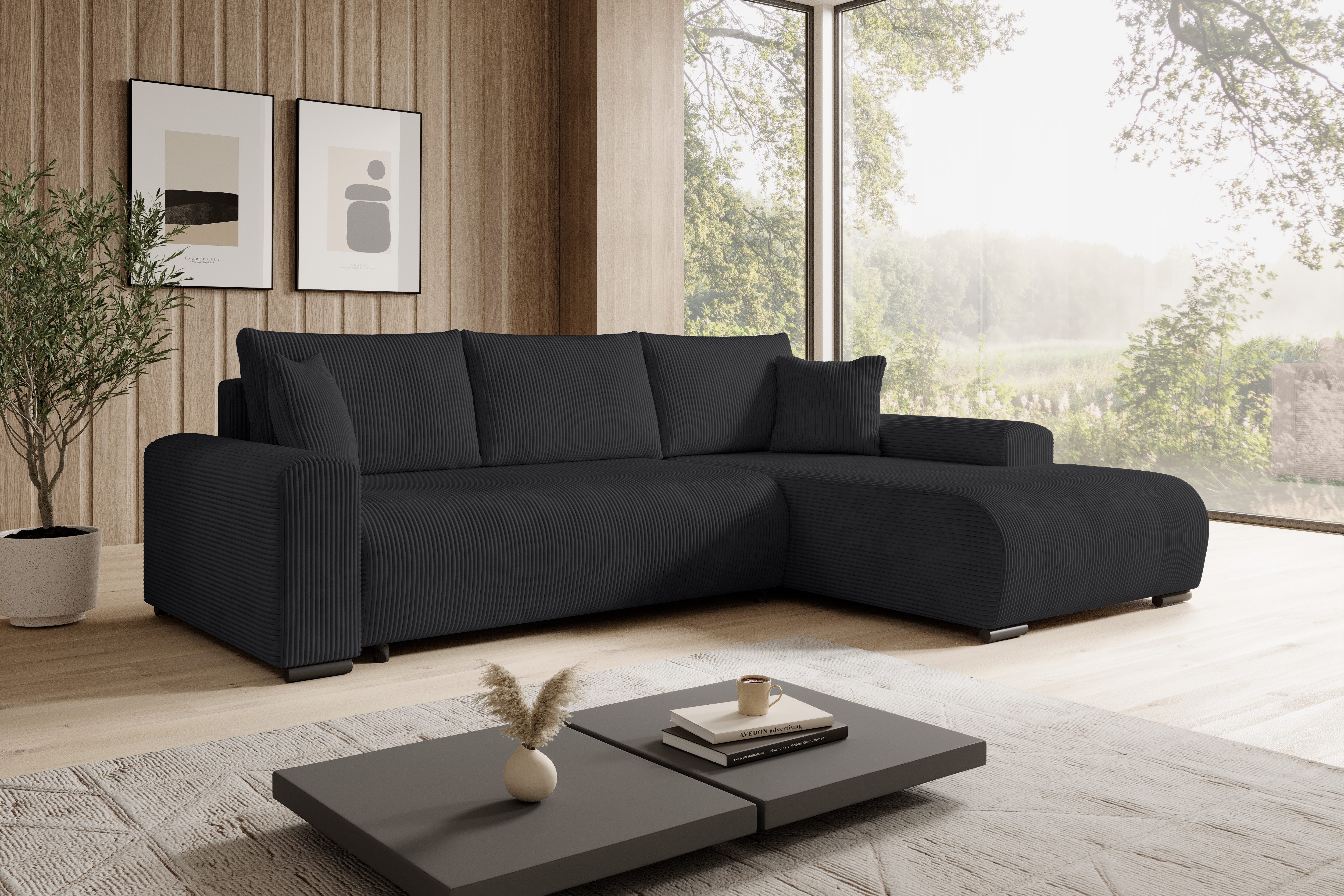 storez24 Ecksofa Ellen, mit Bettkasten und Schlaffunktion, Cordstoff, L ...