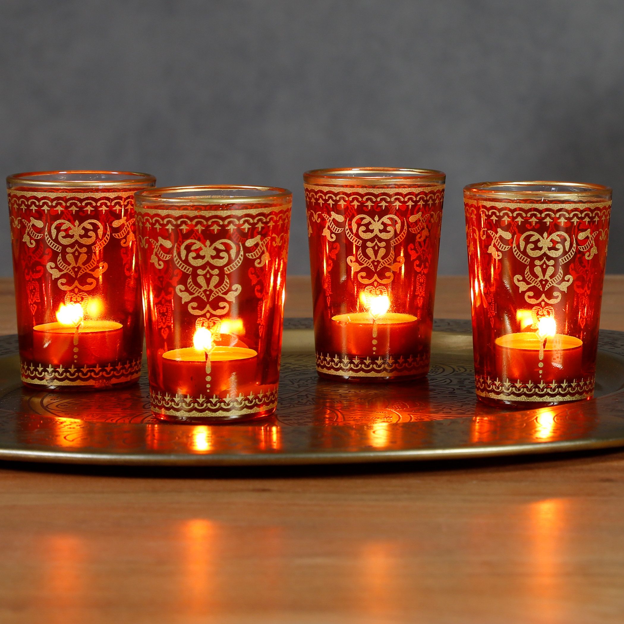 Casa Moro Teelichthalter Kerzenhalter Orange Gold Gläser 6er Set