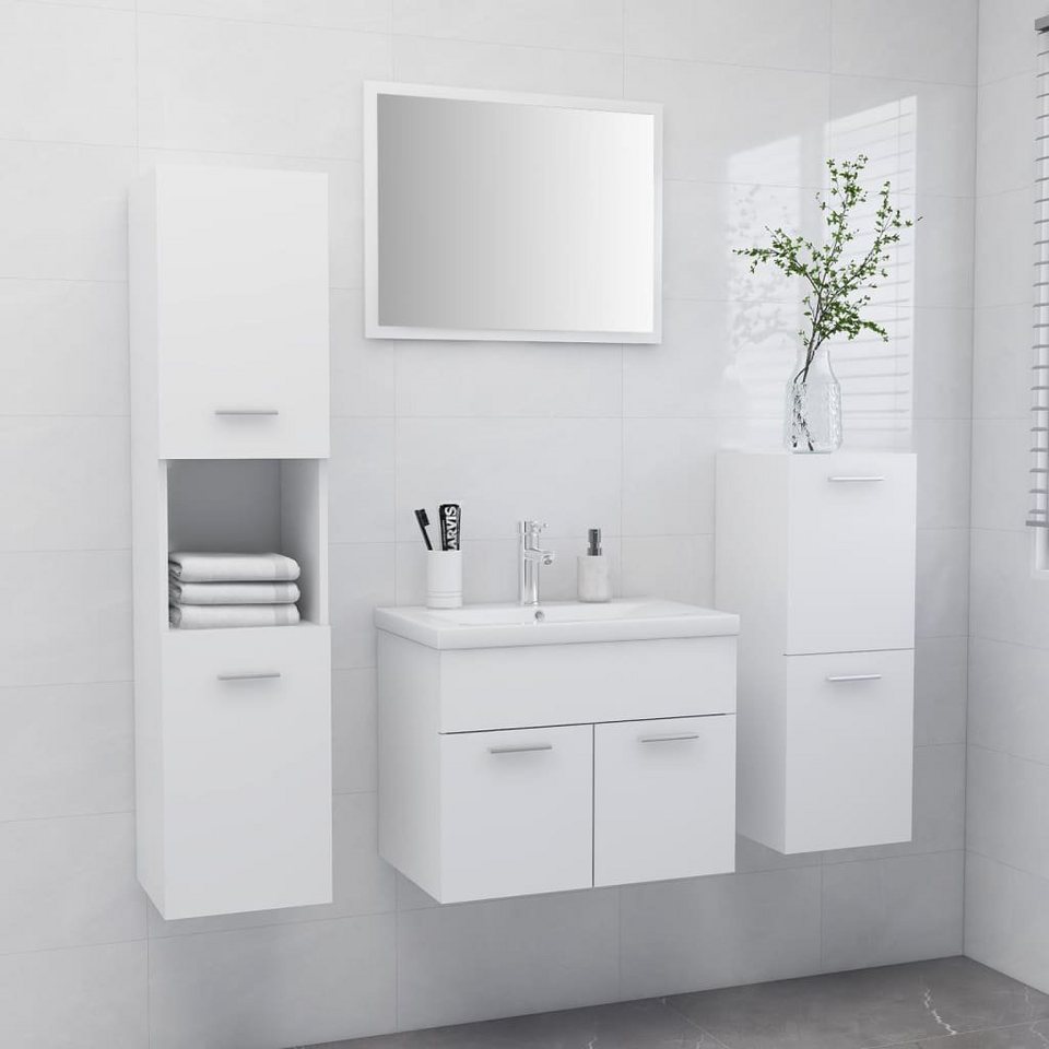 Vidaxl Badezimmer Set Badmöbel Set Weiß Spanplatte Badezimmer