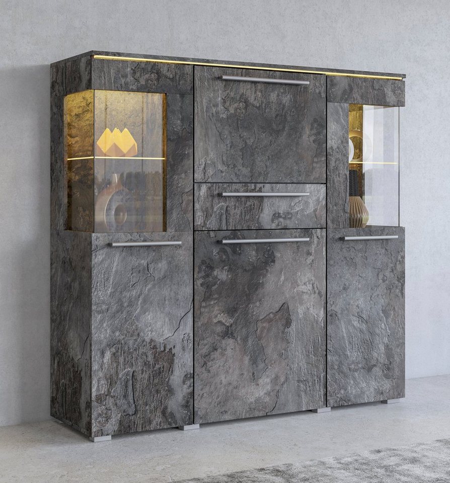 Inosign Highboard Indiabreite 130cm Stilvolle Hochkommode 3türen