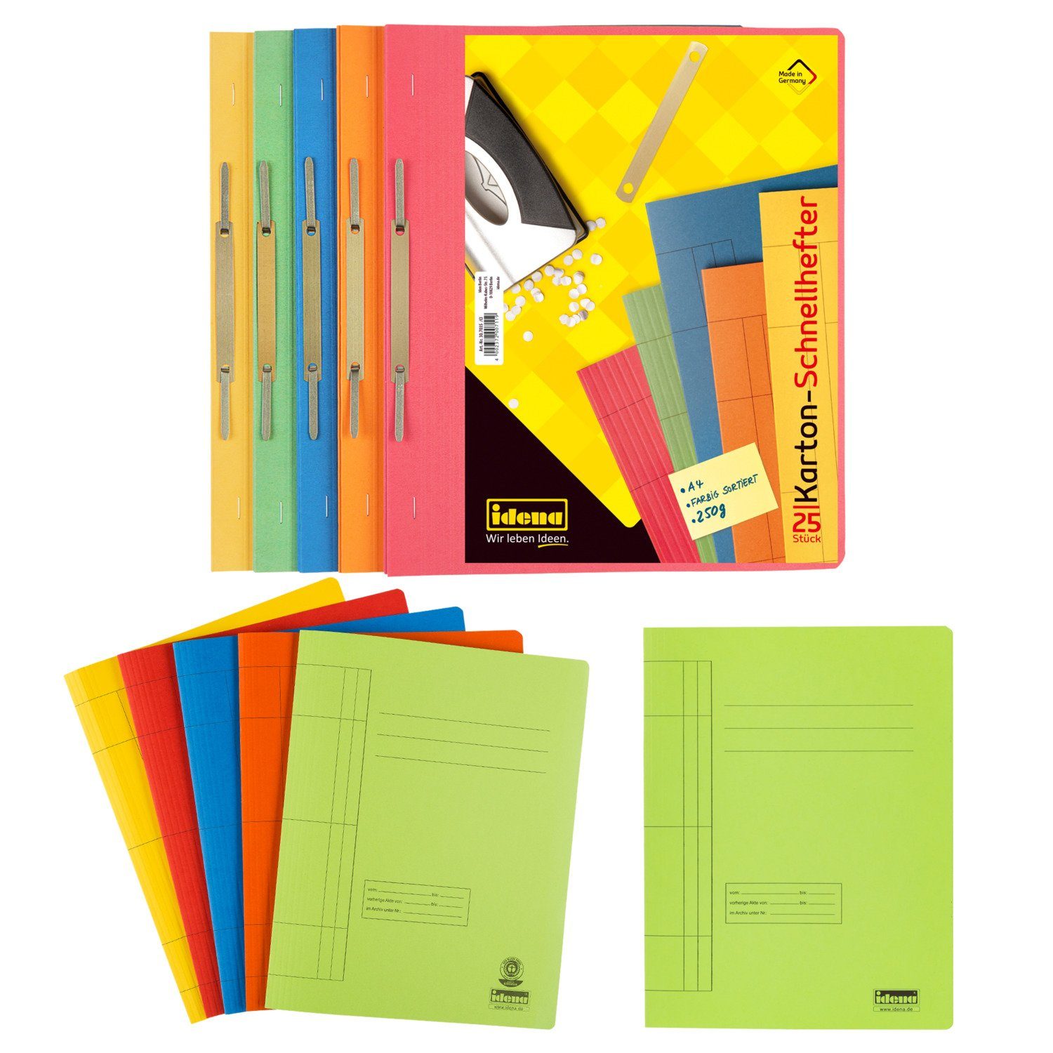Idena Hefter Idena 307035 - Kartonschnellhefter für DIN A4, 250 g/m², 5-fach farbig