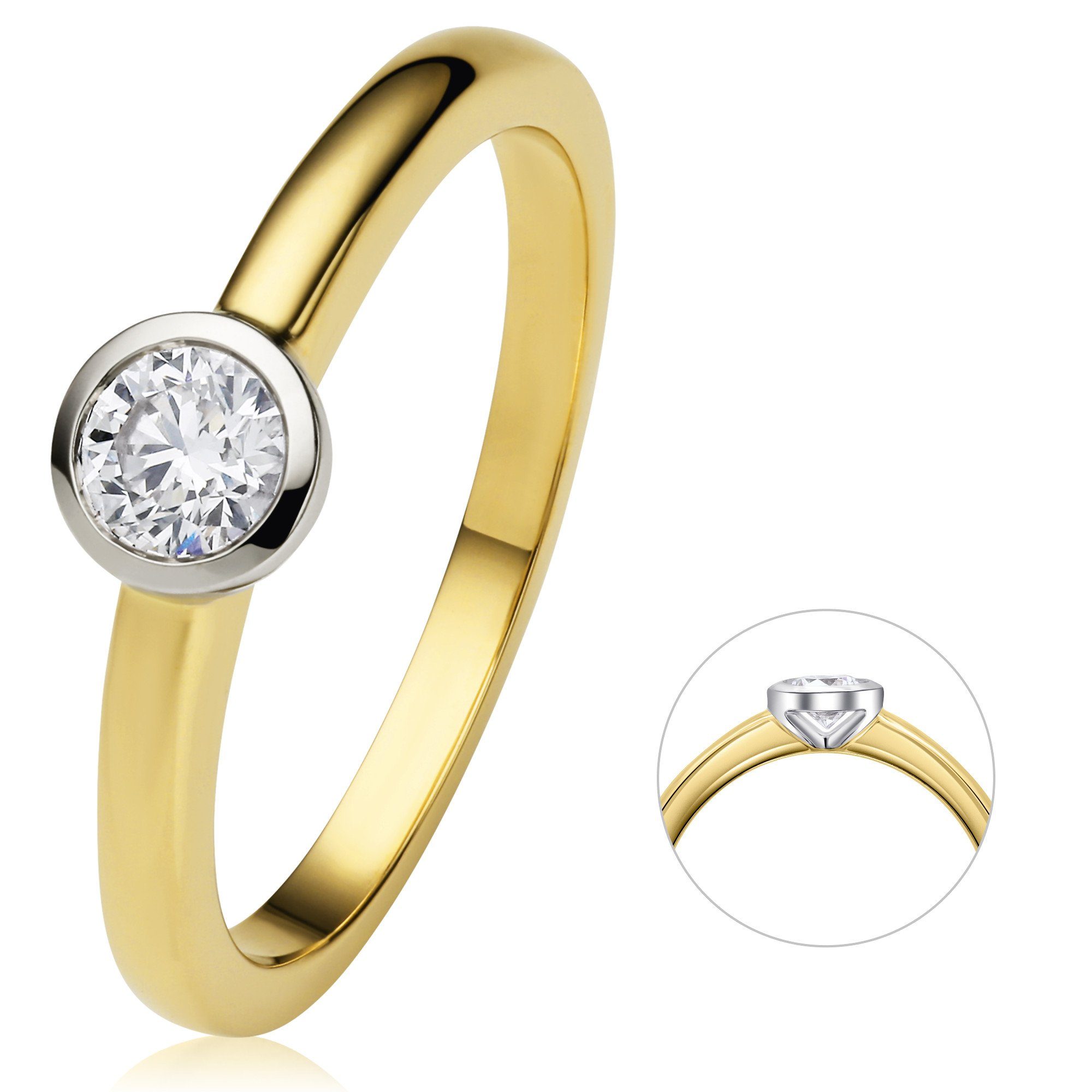 ONE ELEMENT Diamantring 0.25 ct Diamant Brillant Zarge Ring aus 585 Gelbgold, Damen Gold Schmuck ...