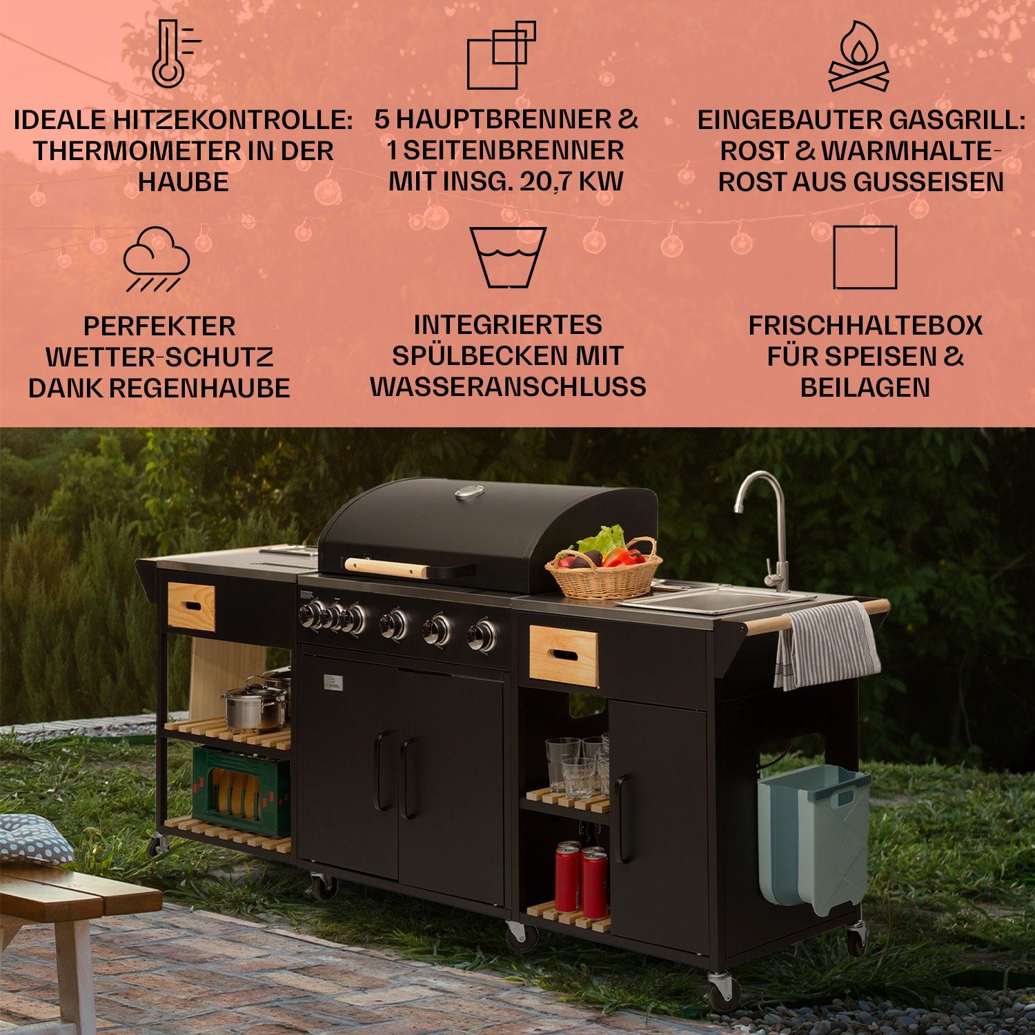 Klarstein Gasgrill Jersey Outdoor Kitchen, Set, Außenküche Grill ...
