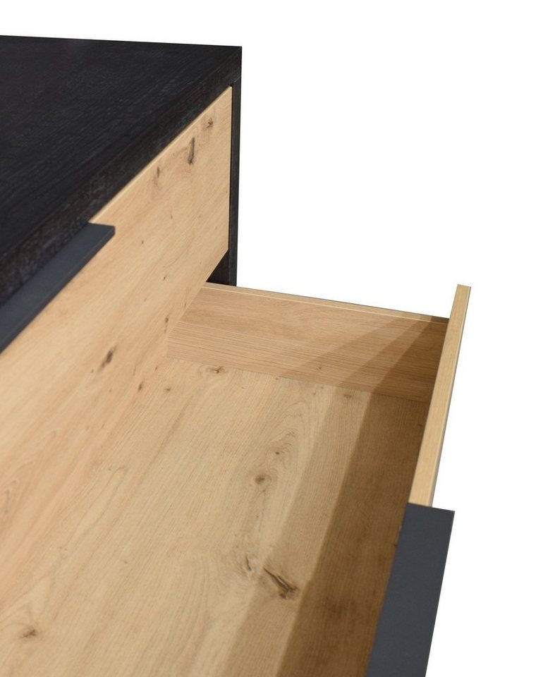 Möbelando Nachtkommode Clyde Bxhxt 49x70x45 Cm In Flamed Wood Black