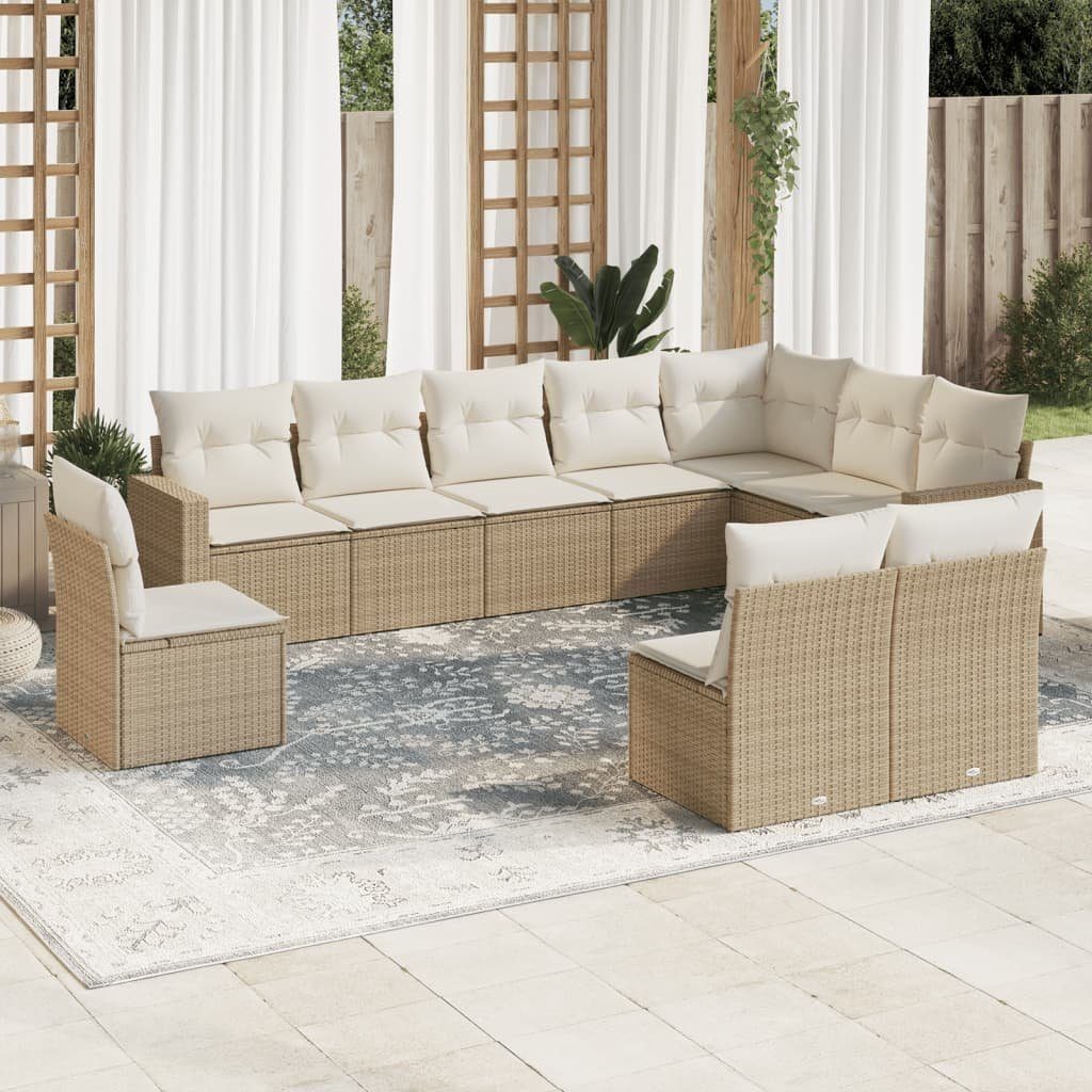 Vidaxl Loungesofa 10 Tlg Garten Sofagarnitur Mit Kissen Beige Poly