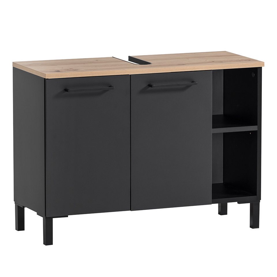 Lomadox Waschbeckenschrank Mason 80 Schwarz Matt Eiche Badezimmer