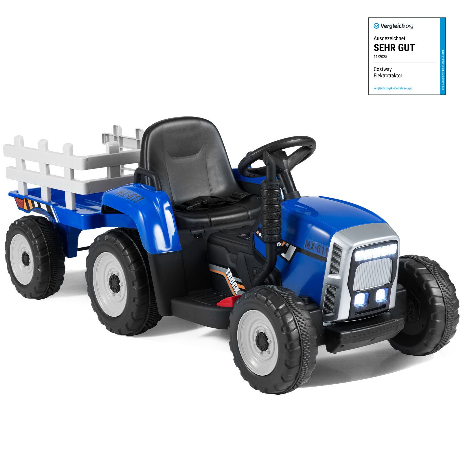 COSTWAY Elektro-Kindertraktor Aufsitztraktor, mit USB & abnehmbarem ...