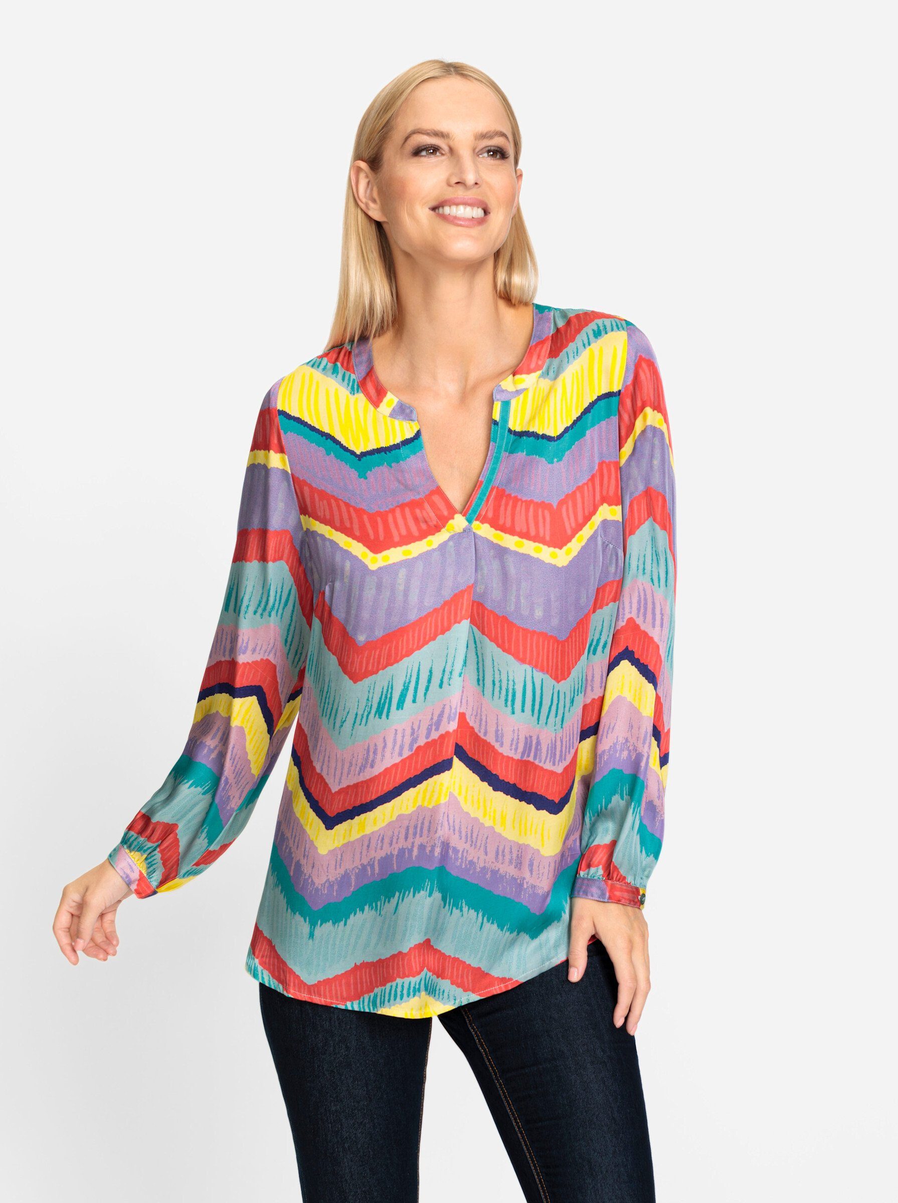Heine Klassische Bluse Druckbluse Vorne Mit Figurschmeichelnder Falte