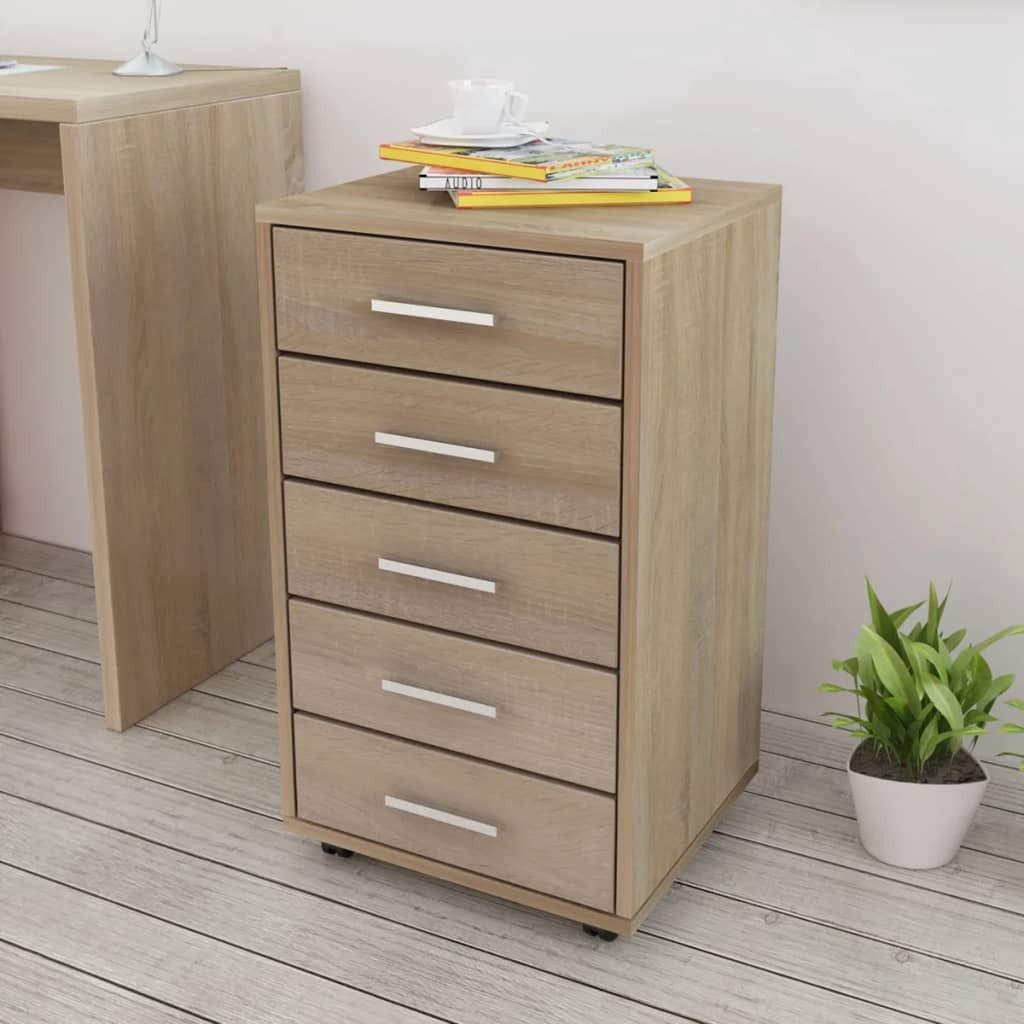vidaXL Rollcontainer aus Spanplatten + MDF in Eiche, (B/H/T: 33x63x38 ...