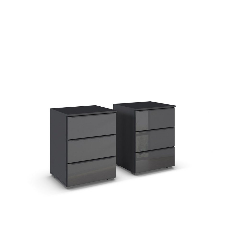 Freiraum Nachtkommode Modesty 2er Set In Glas Basalt Mit 3