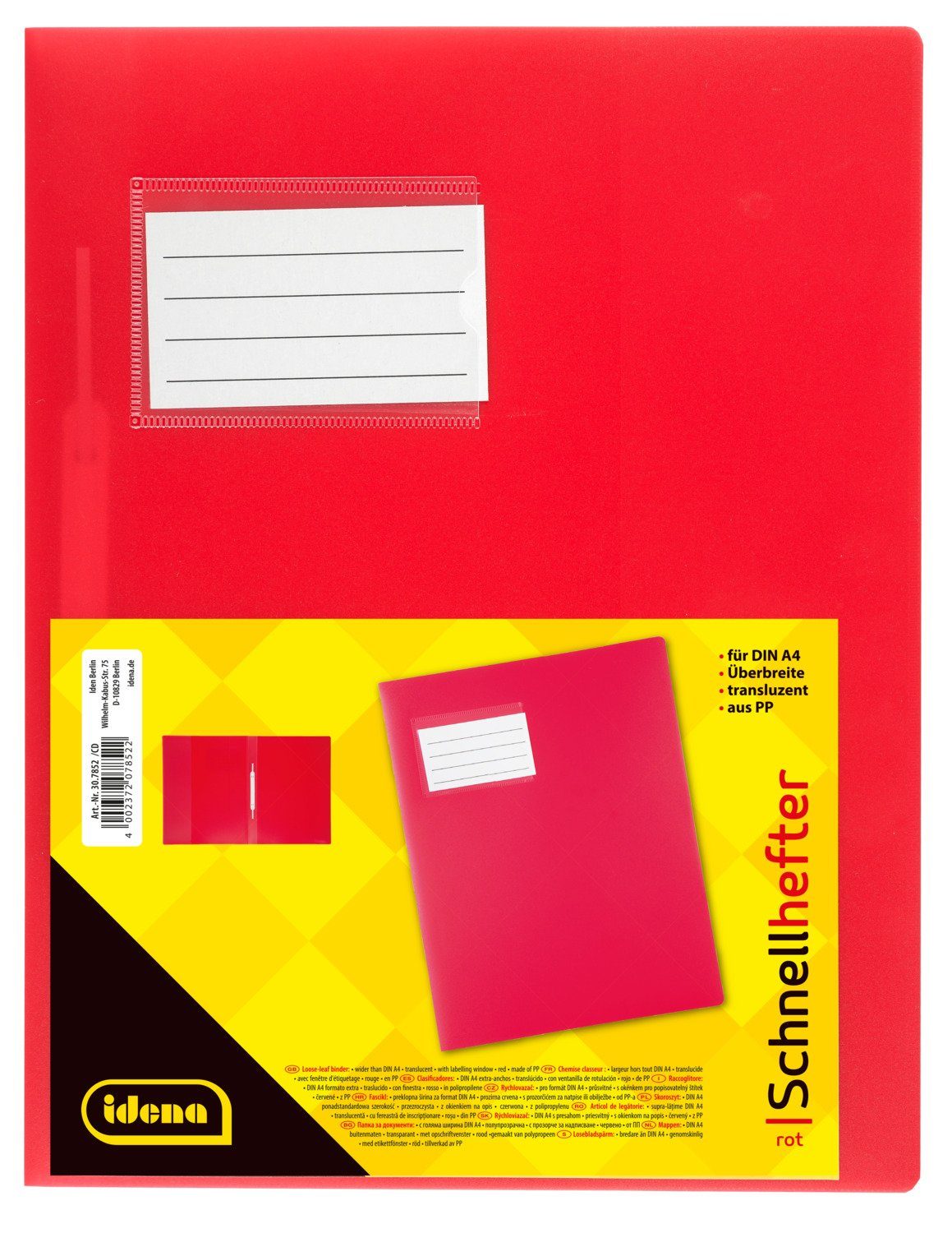 Idena Hefter Idena 307852 - Schnellhefter für DIN A4, mit Überbreite, aus Polypropy