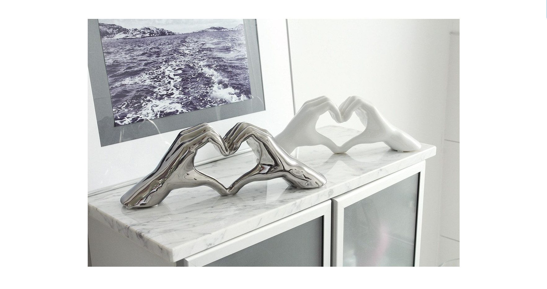 Gilde Dekofigur 2er Set Händemotiv Heart Weiss Und Silber