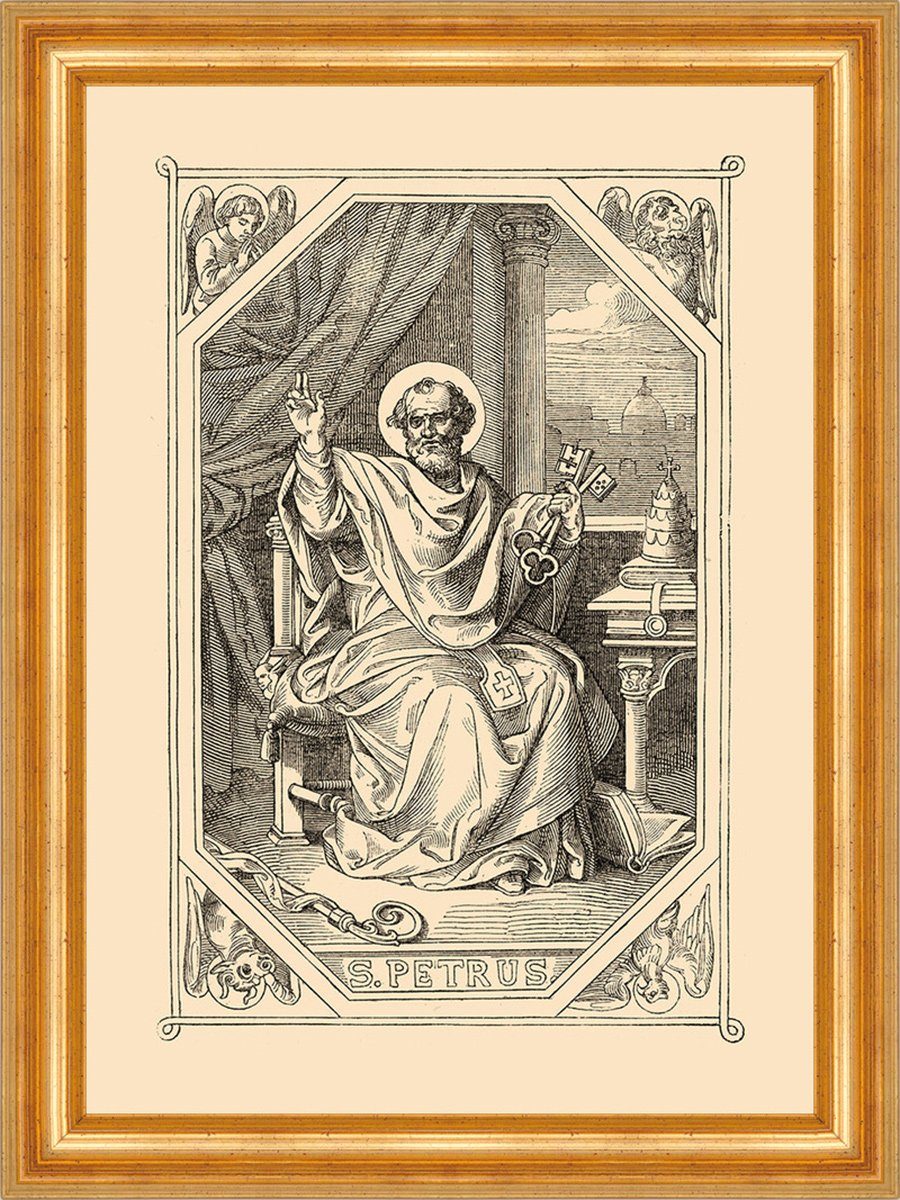 Kunstdruck Der heilige Petrus Himmelsschlüssel Holzstich Sankt A4 1016 Gerahmt, (1 St)