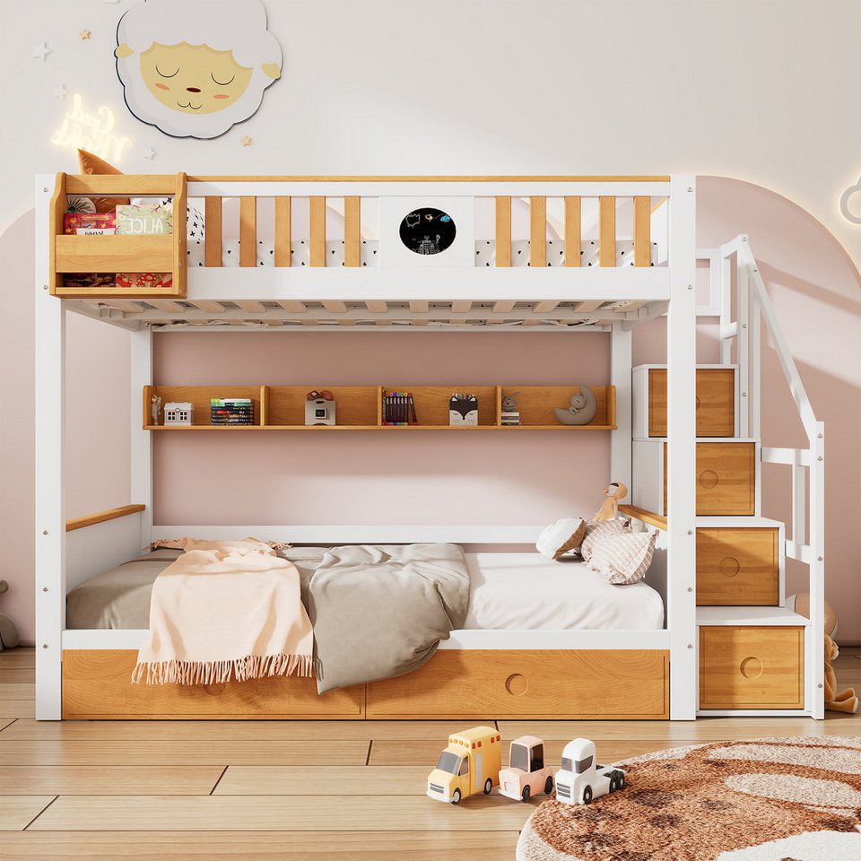 Flieks Etagenbett Massivholz Kinderbett Mit Stauraumtreppe Und 2