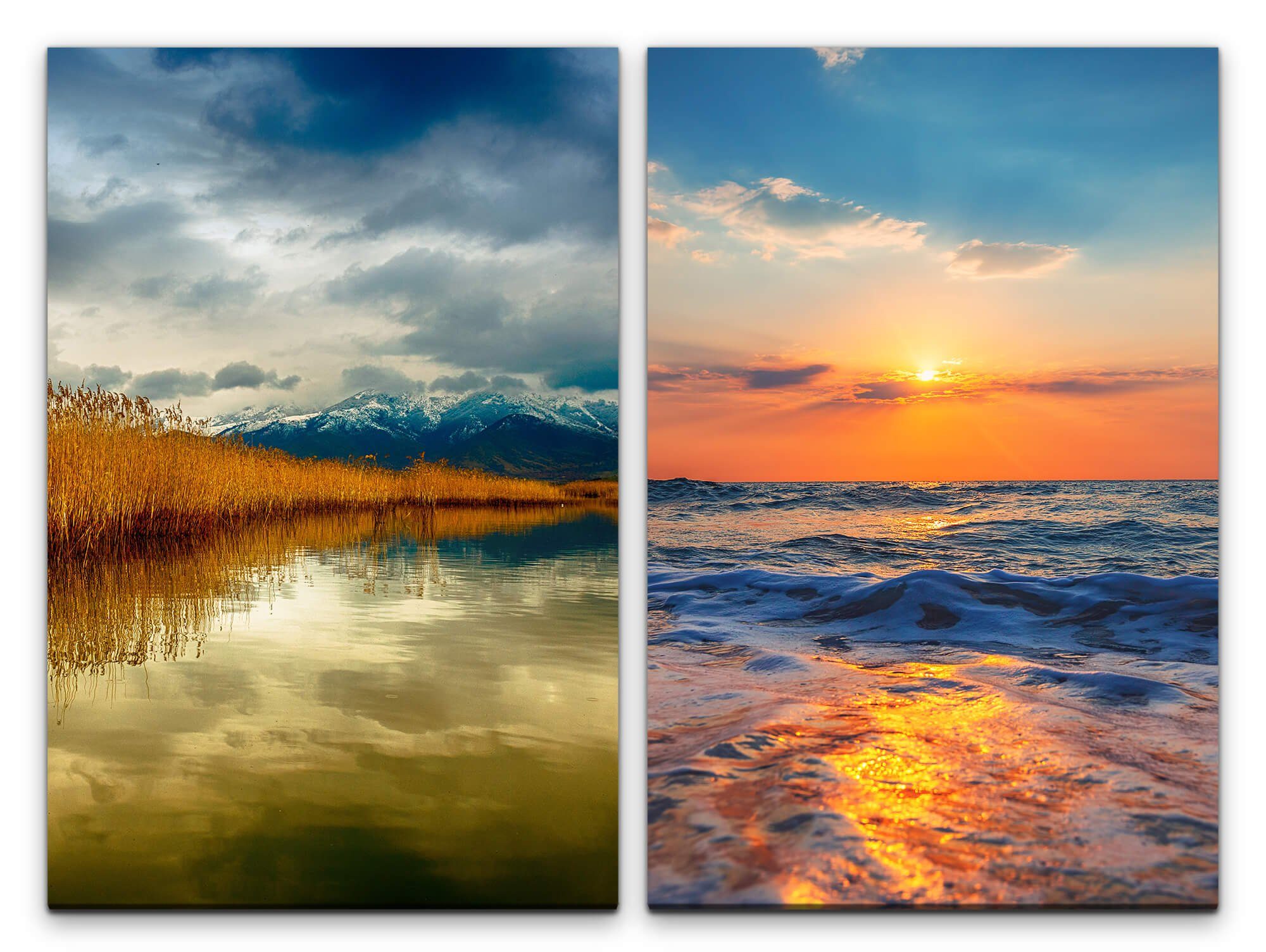 Sinus Art Leinwandbild 2 Bilder Je 60x90cm Berge Ozean Horizont