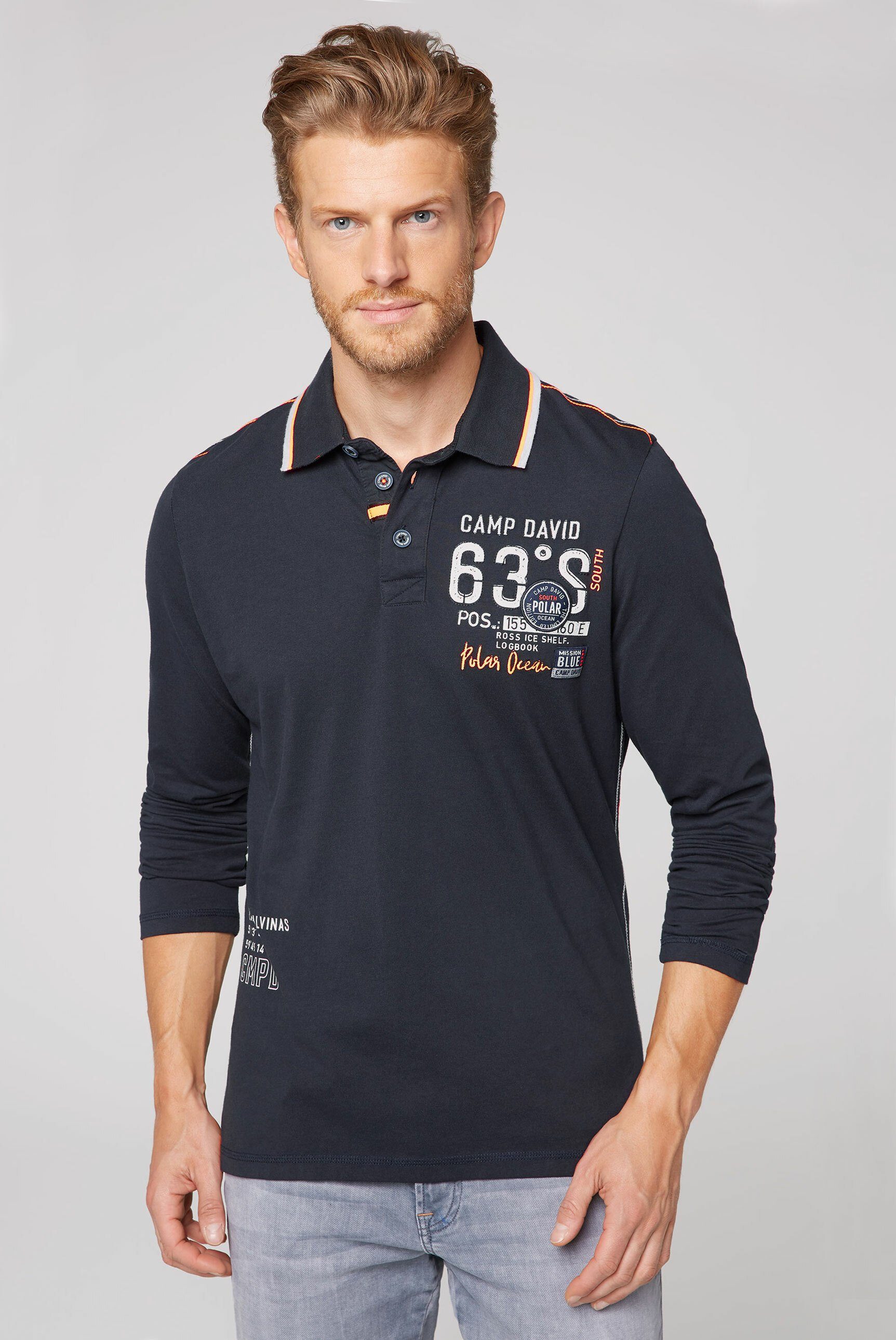 CAMP DAVID Langarm-Poloshirt mit Seitenschlitze