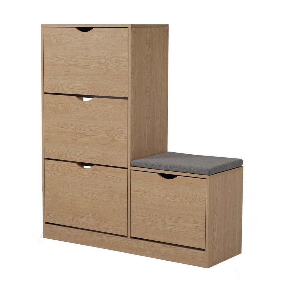 Modfu Schuhschrank Mit Schuhhocker 4 Klappen 1 Schuhkipper1 Sitzbank