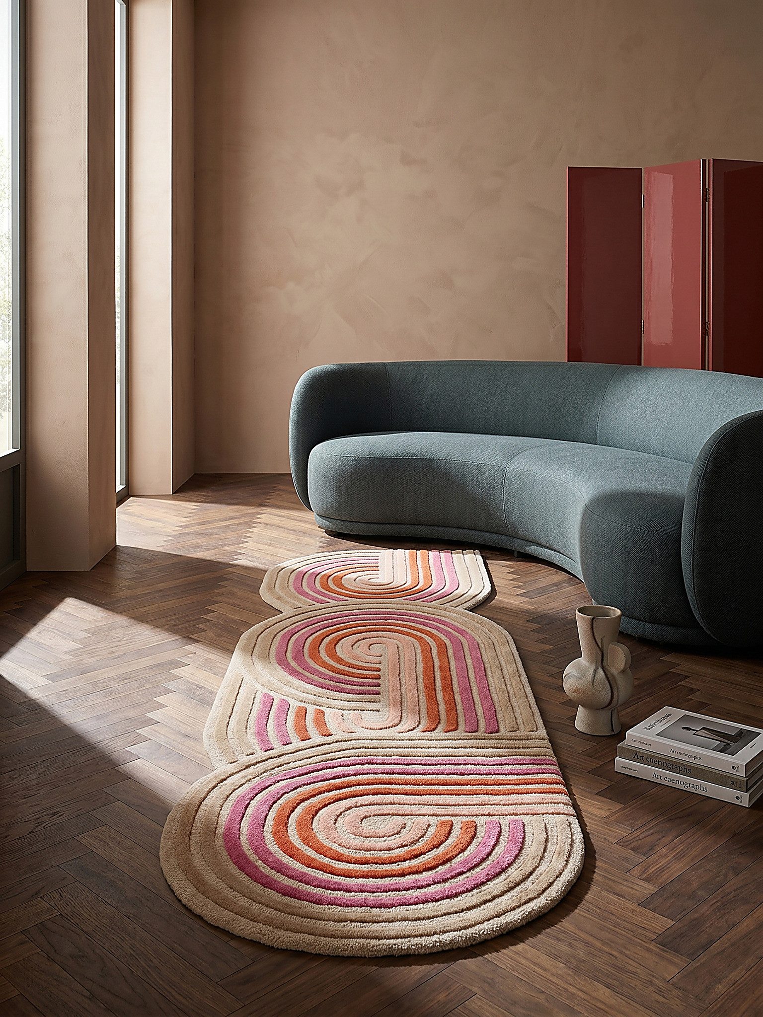 KADIMA DESIGN Wollteppich SOAR SPIRAL Wollteppich Läufer Shaped 80x300 ...