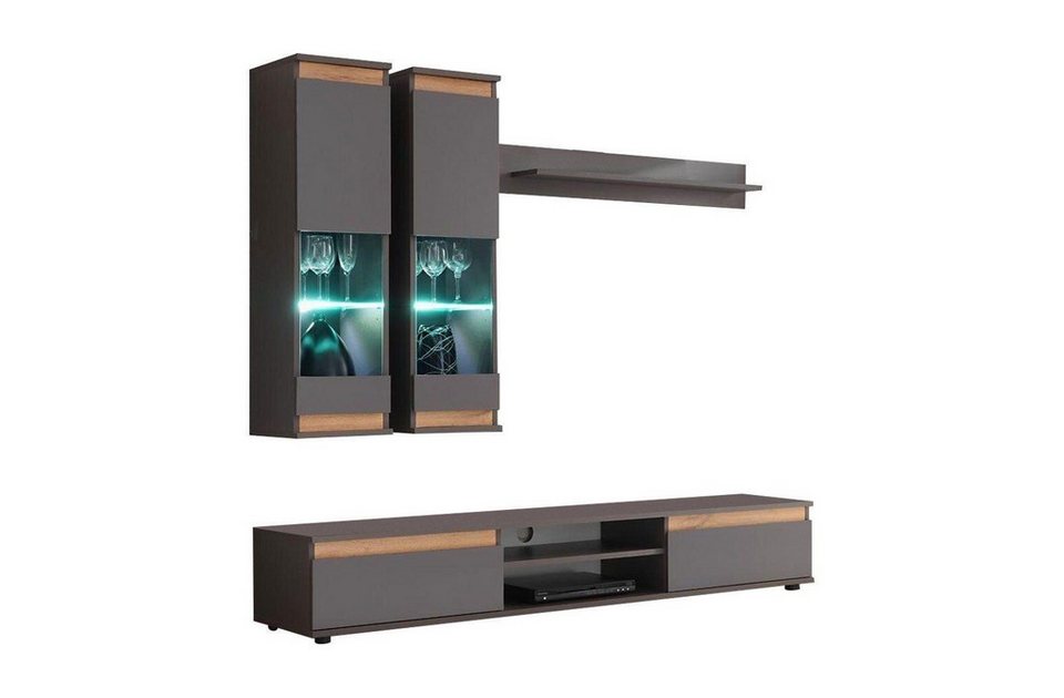 Jvmoebel Wohnzimmer Set Luxus Wohnwand Tv Ständer Holz Designer Grau