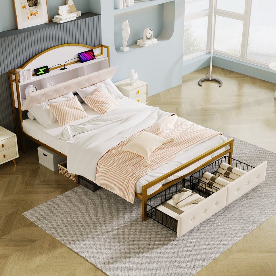Tavilaecon Stauraumbett Flachbett Doppelbett Jugendbett Eisenrahmenbett