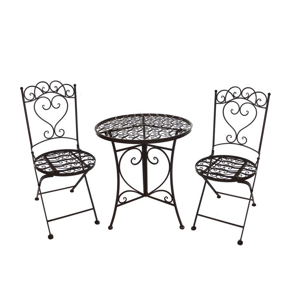 Hti Living Sitzgruppe Gartentisch Mit 2 Stühlen Curly Braun Set 3