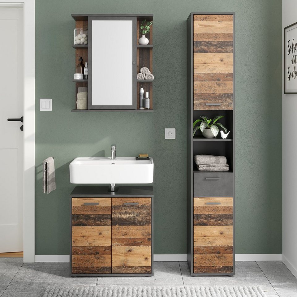 Lomadox Badmöbel Set Meco 10 Spar Set 3 St In Grau Mit Betonoptik