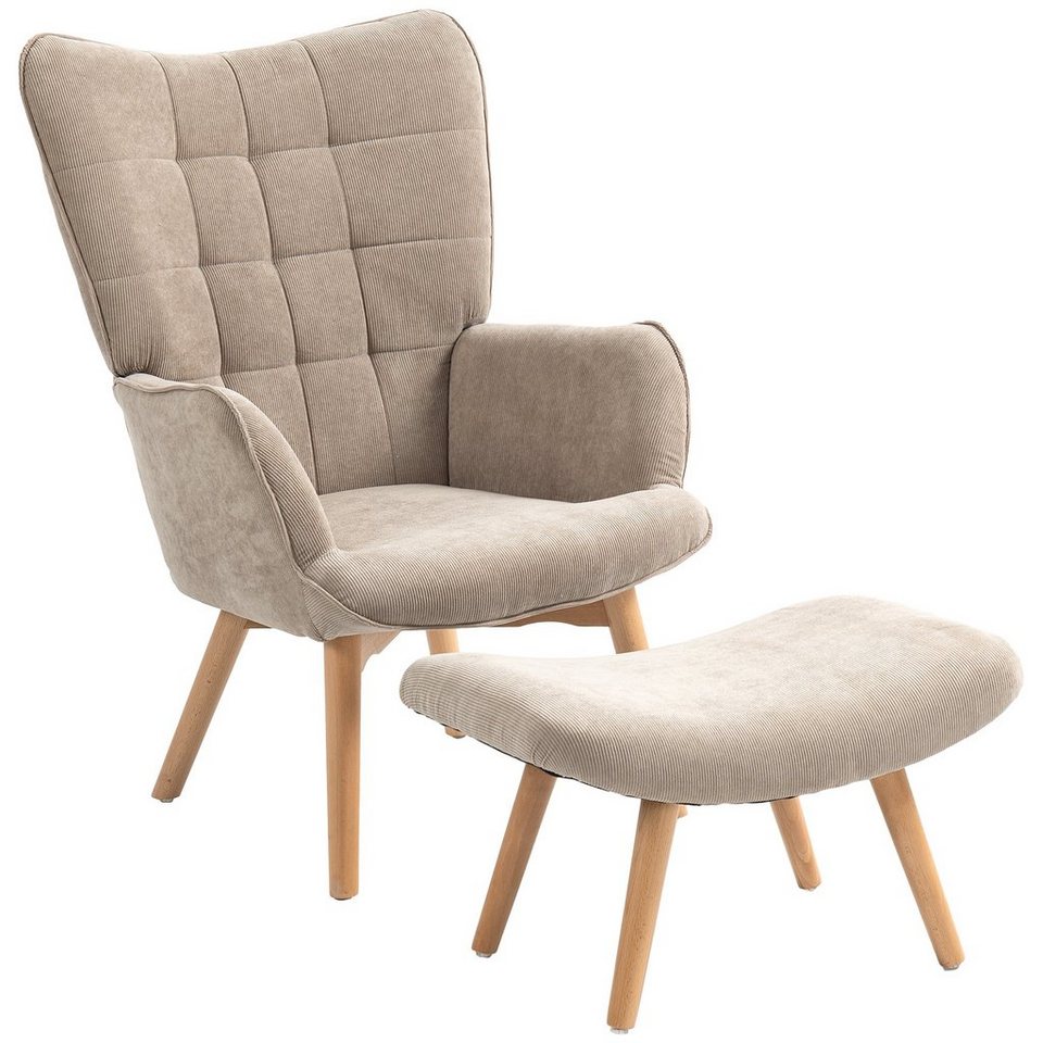 Homcom Relaxsessel Ohrensessel Mit Hocker Polstersessel In Cord Optik