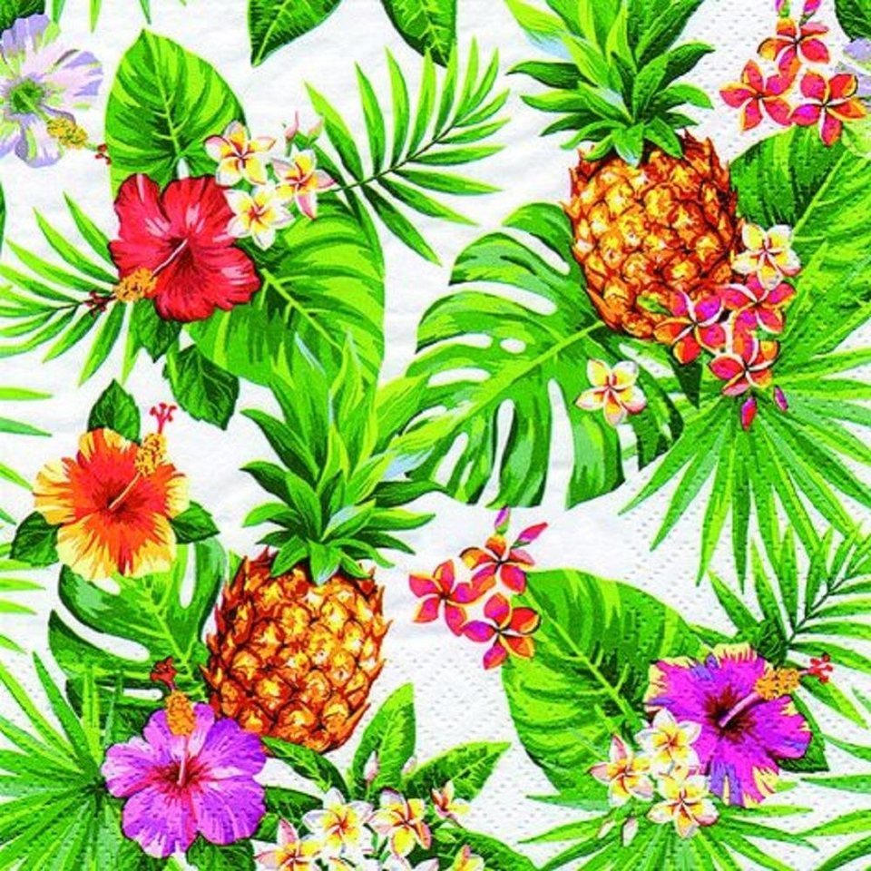 Linoows Papierserviette 20 Servietten Sommer Tropen Ananas Blüten