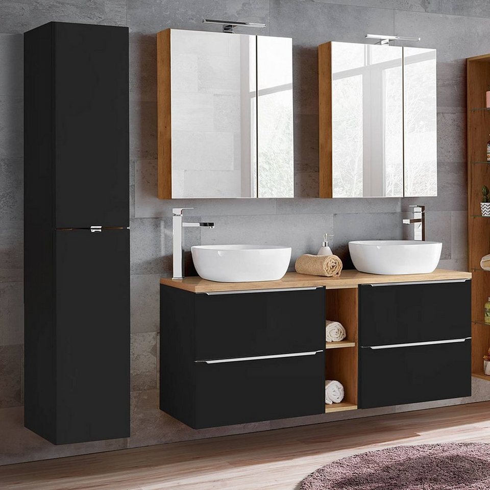 Lomadox Badmöbel Set Toskana Black 56 Spar Set 11 Tlg Online
