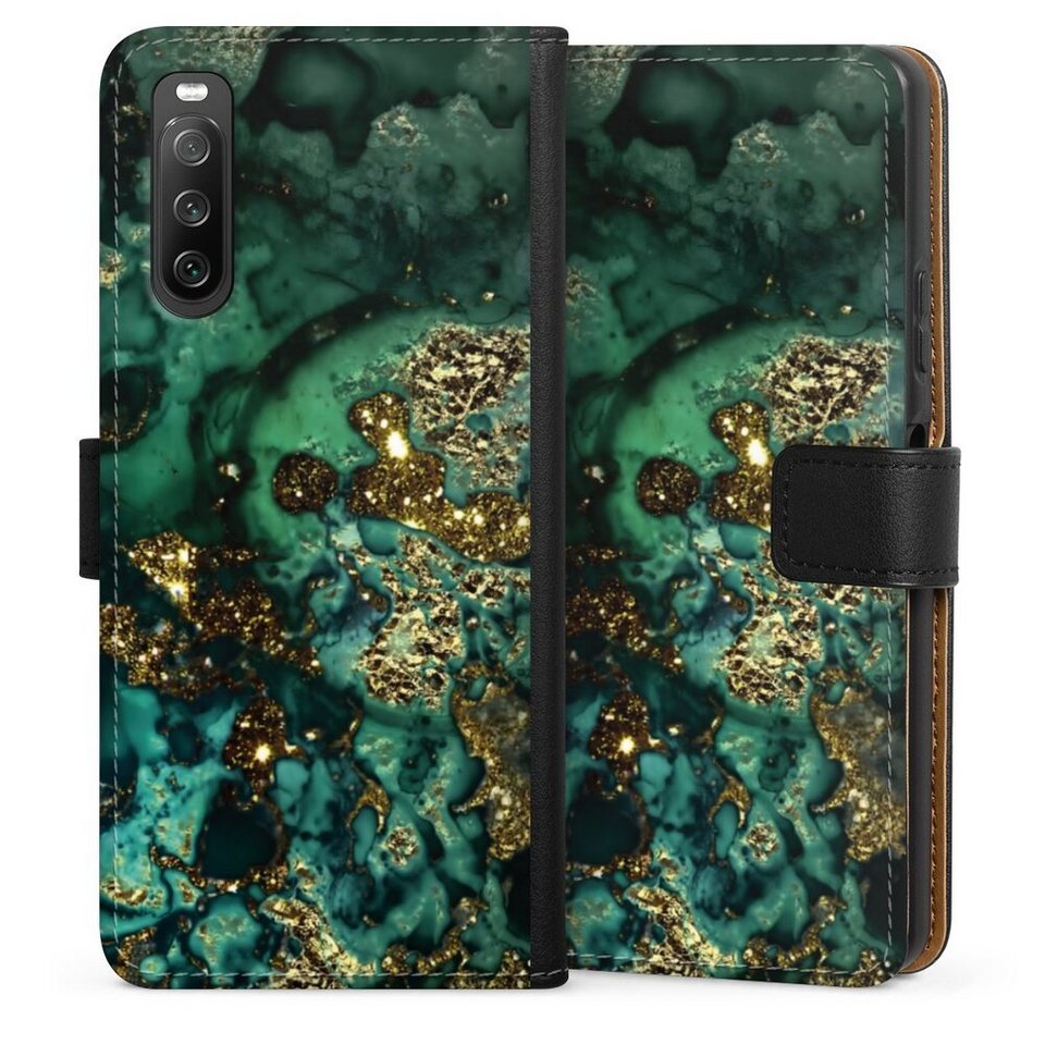 Deindesign Handyhülle Marmor Glitzer Look Muster Cyan Glitter Marble