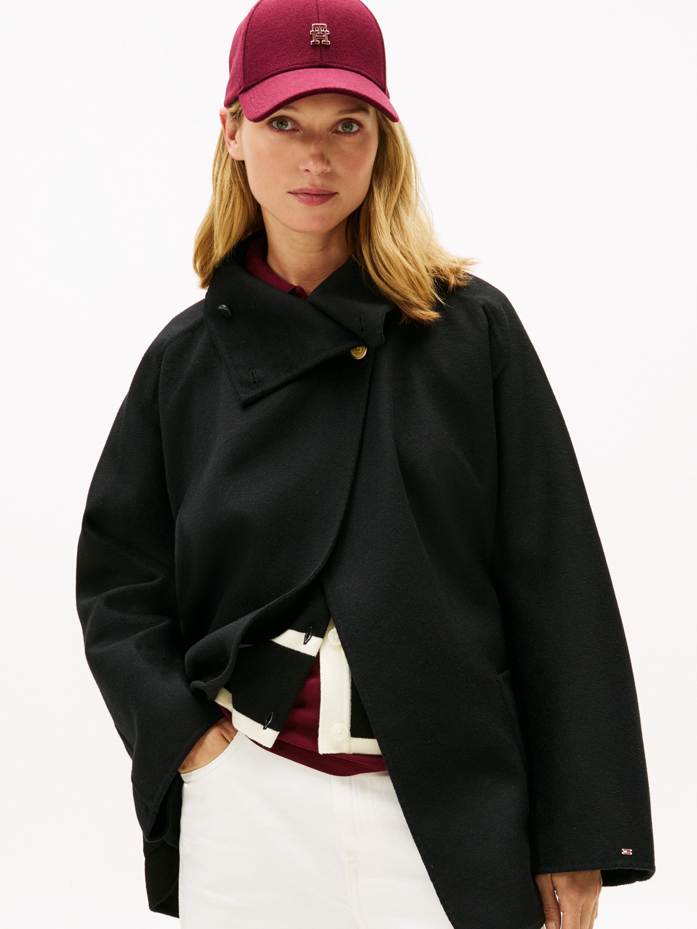Tommy Hilfiger Kurzmantel DF WOOL GB FUNNEL NK COAT mit Wolle, Blazermantel