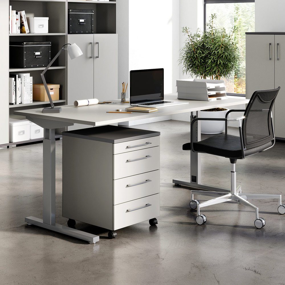 Lomadox Schreibtisch Prato 01 Büromöbel Set Mit Rollcontainer In Grau