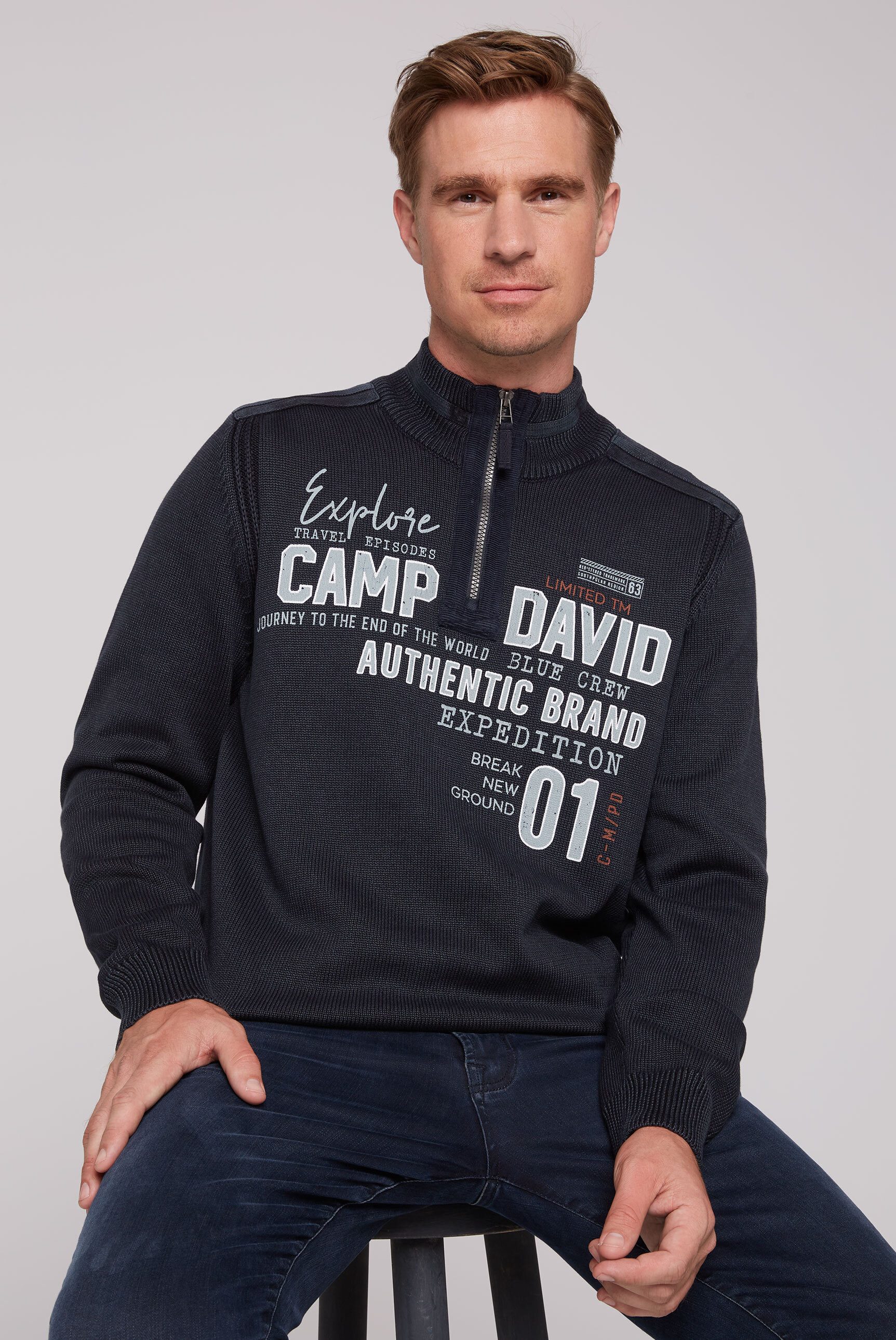 CAMP DAVID Troyer aus Baumwolle, Tonige Tapes auf den Schultern