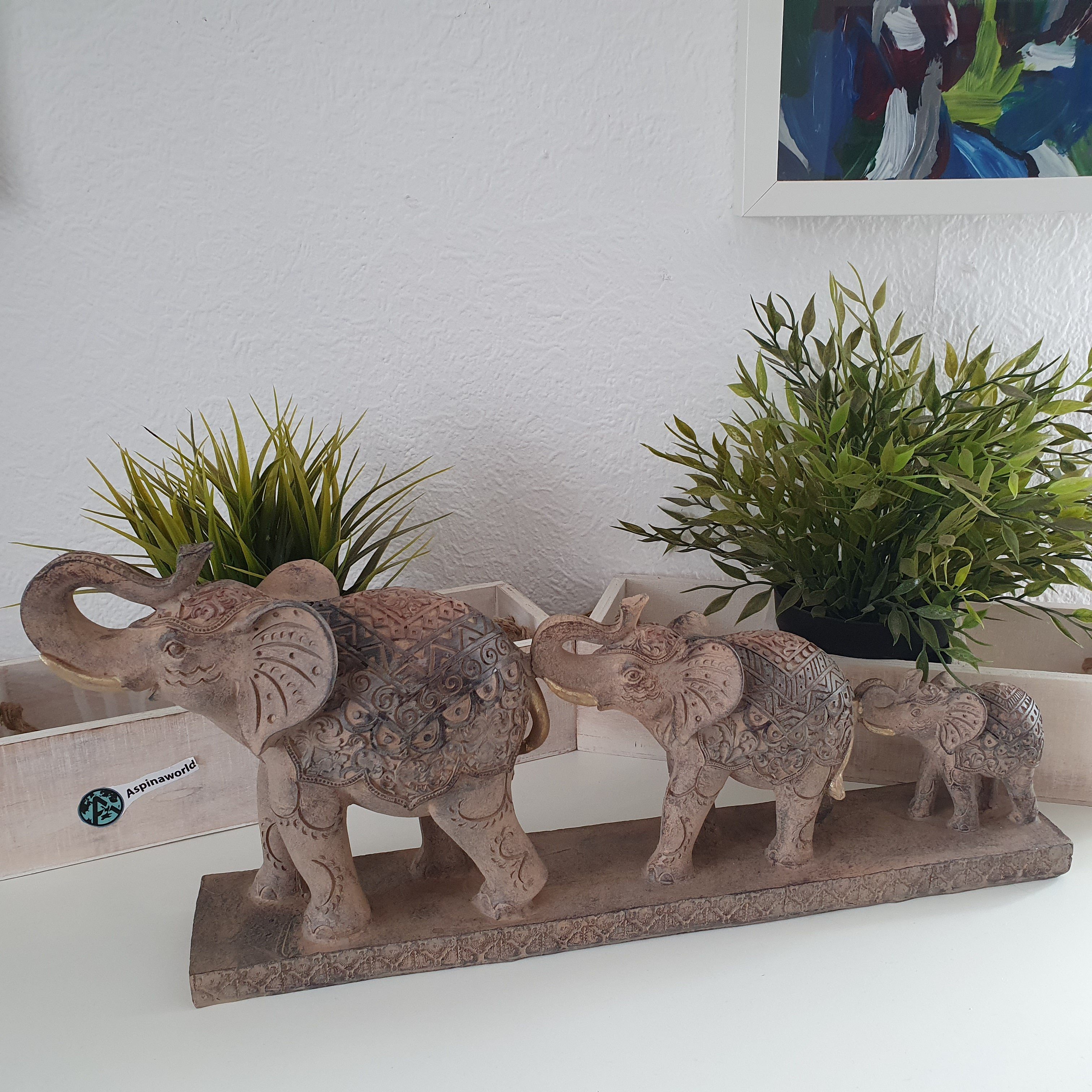 Aspinaworld Tierfigur Afrika Deko Elefanten Gruppe 45 cm lang