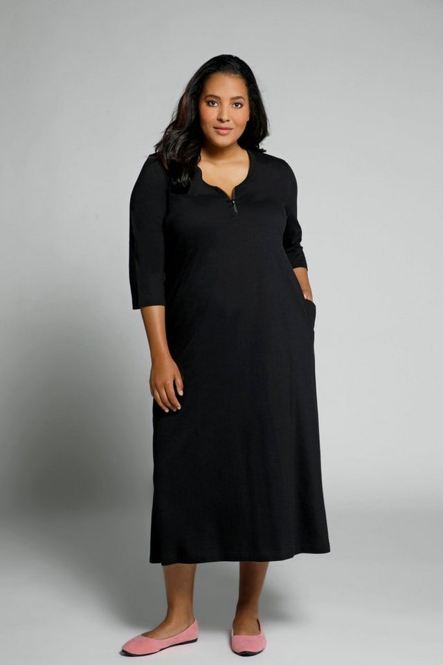 Ulla Popken Jerseykleid Maxikleid Taschen V Ausschnitt 3 4 Arm« Online