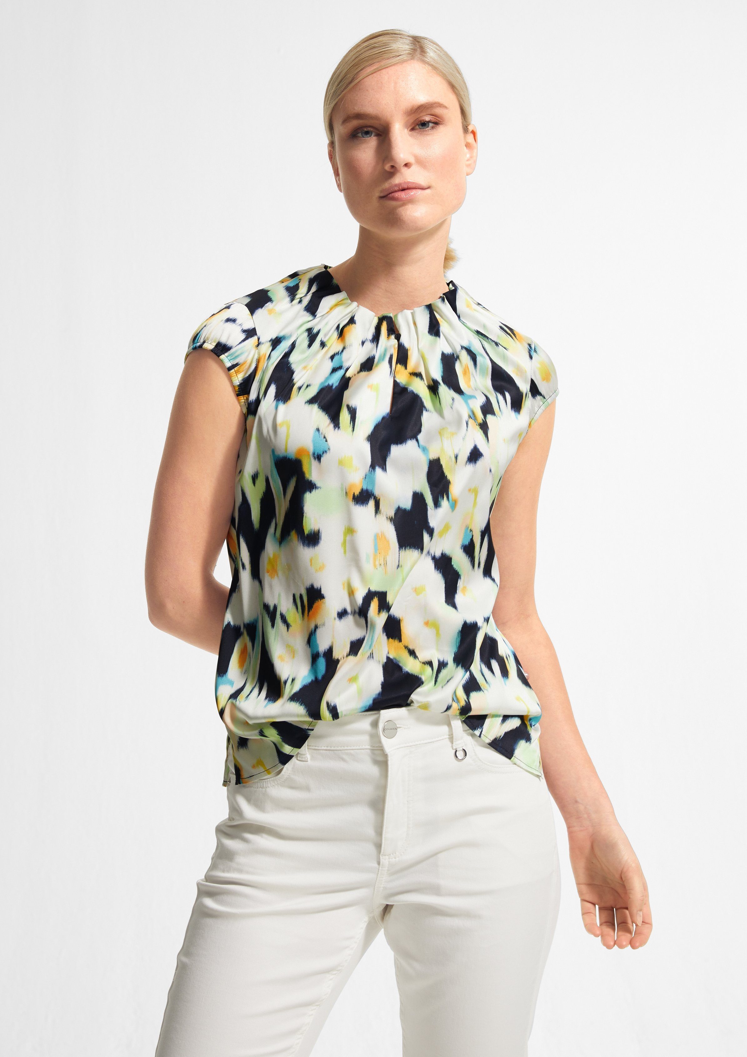 Comma Kurzarmbluse High Neck Bluse Aus Satin Cut Out Raffung Online