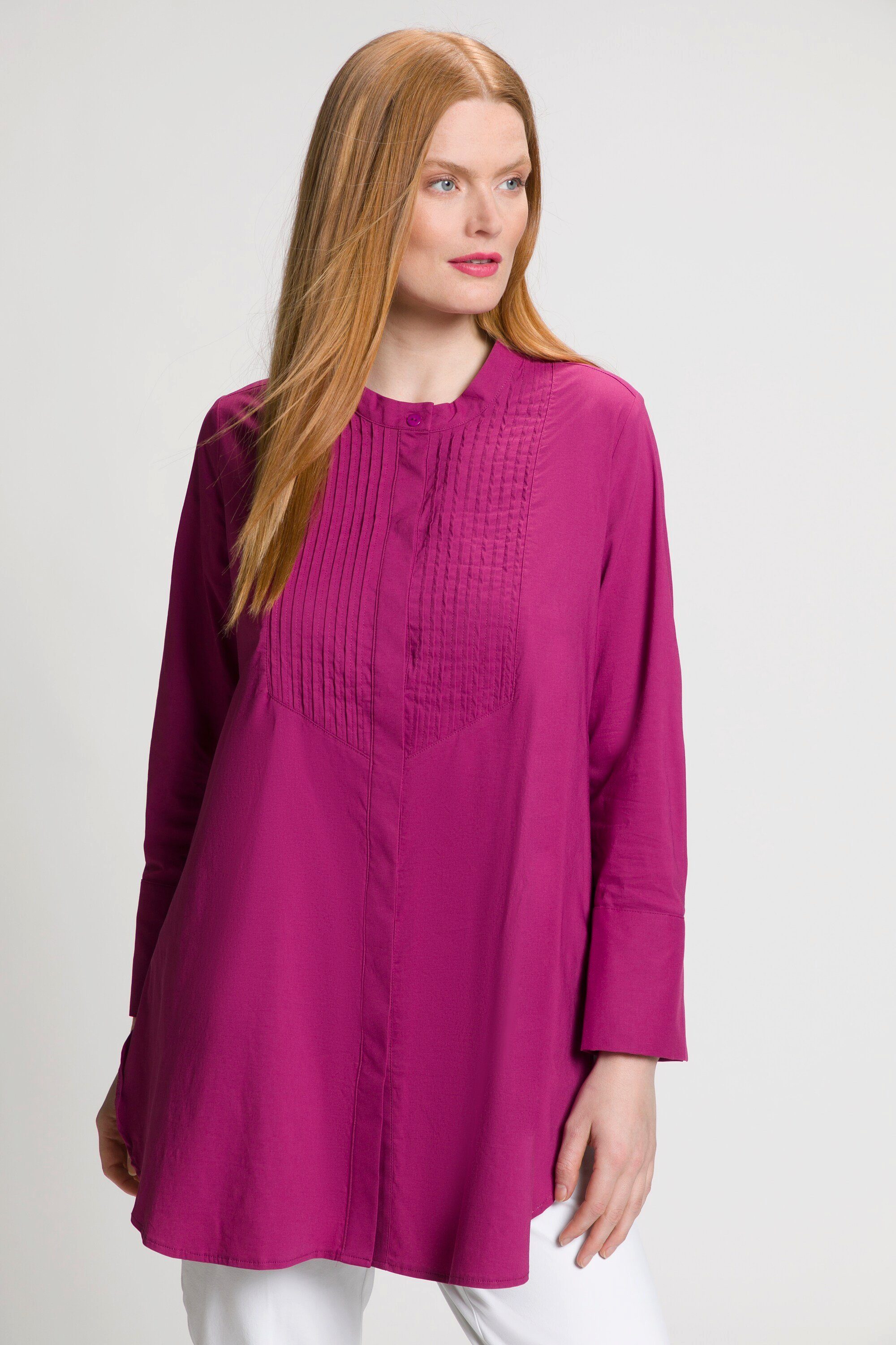 Ulla Popken Longbluse Longbluse Biesen Stehkragen Langarm