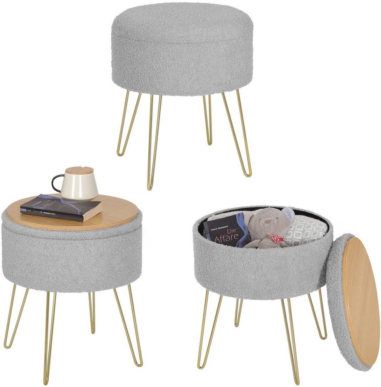 Woltu Sitzhocker (1 St), mit Stauraum runder Fußhocker Teddy-Fleece Hocker