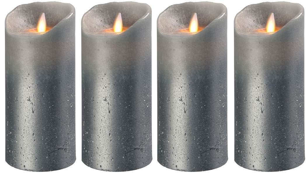 Sompex Led Kerze 4er Set Flame Led Kerzen Grau Metallic 18cm 4 Tlg