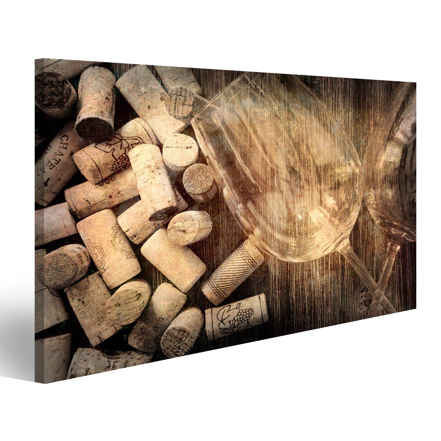 islandburner Leinwandbild Bild auf Leinwand Detail Der Weingläser Und Korken In Der Alten Vintag